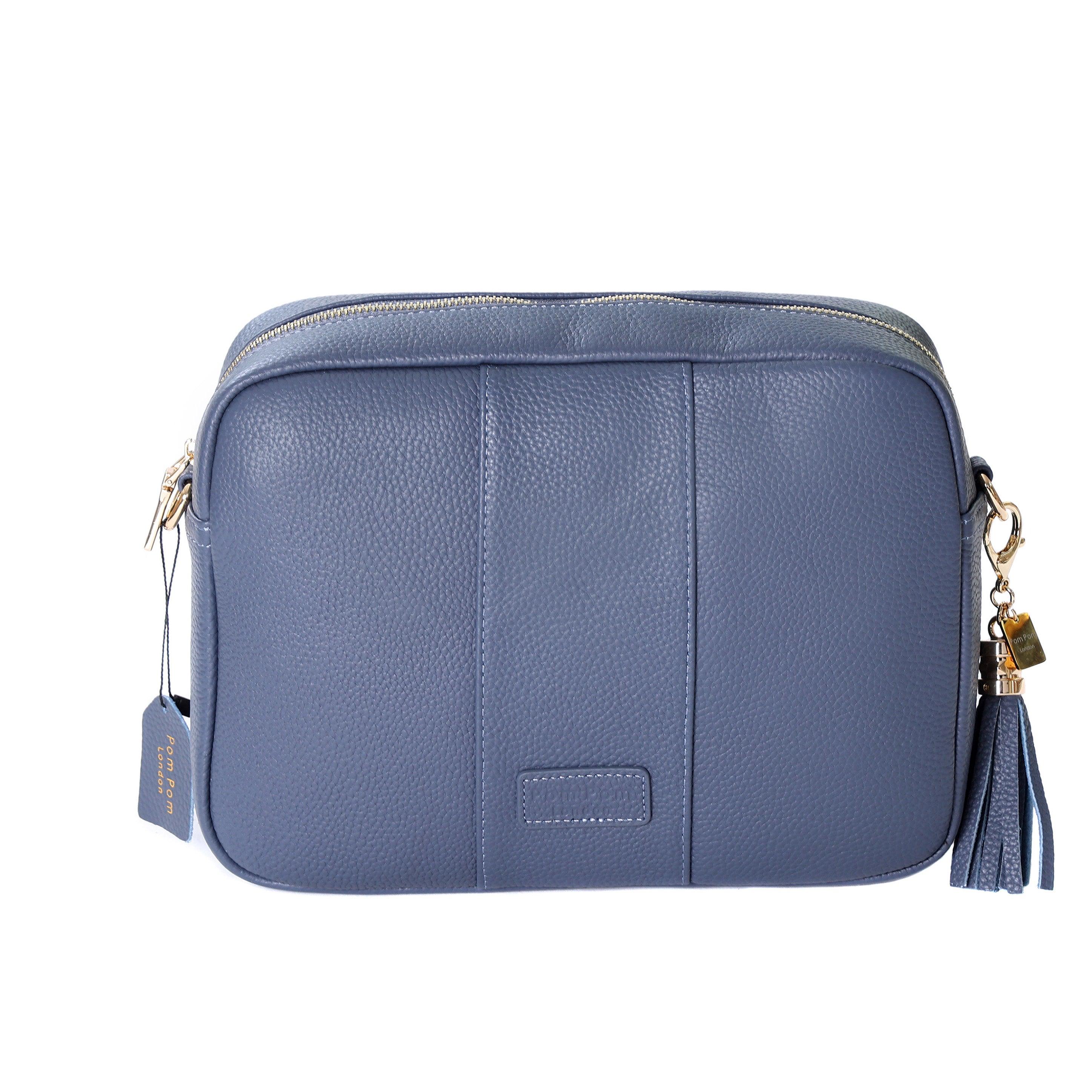 Pom Pom London City Plus Bag - Leather Crossbody bag in Slate Blue