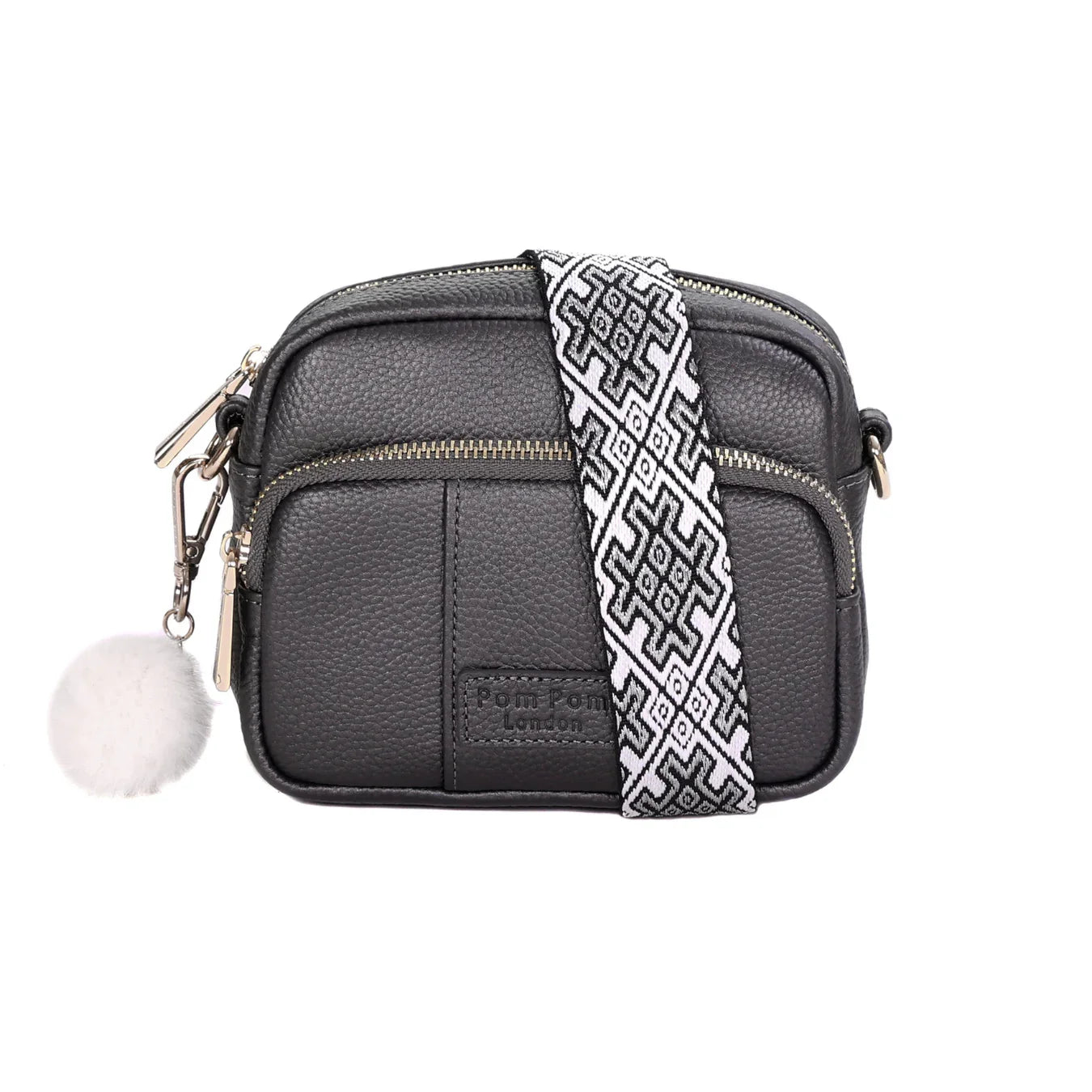 Pom Pom London Original Mini - Leather Crossbody Bag In Metallic Pewter