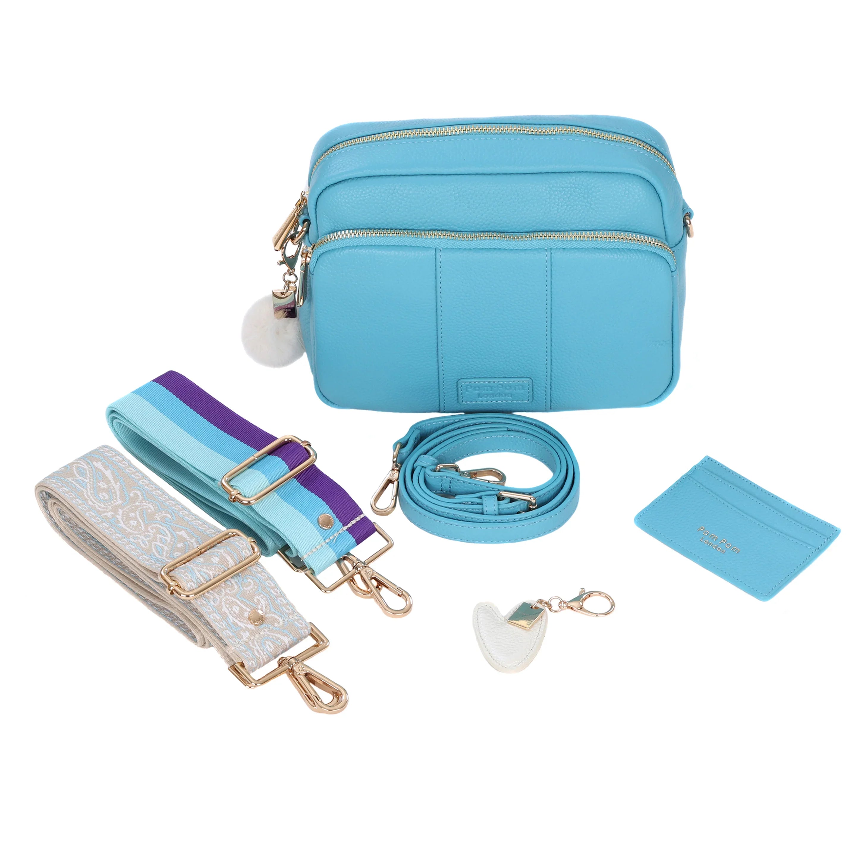Pom Pom London Original Plus Bundle - Leather Crossbody Bag In Cabana Blue