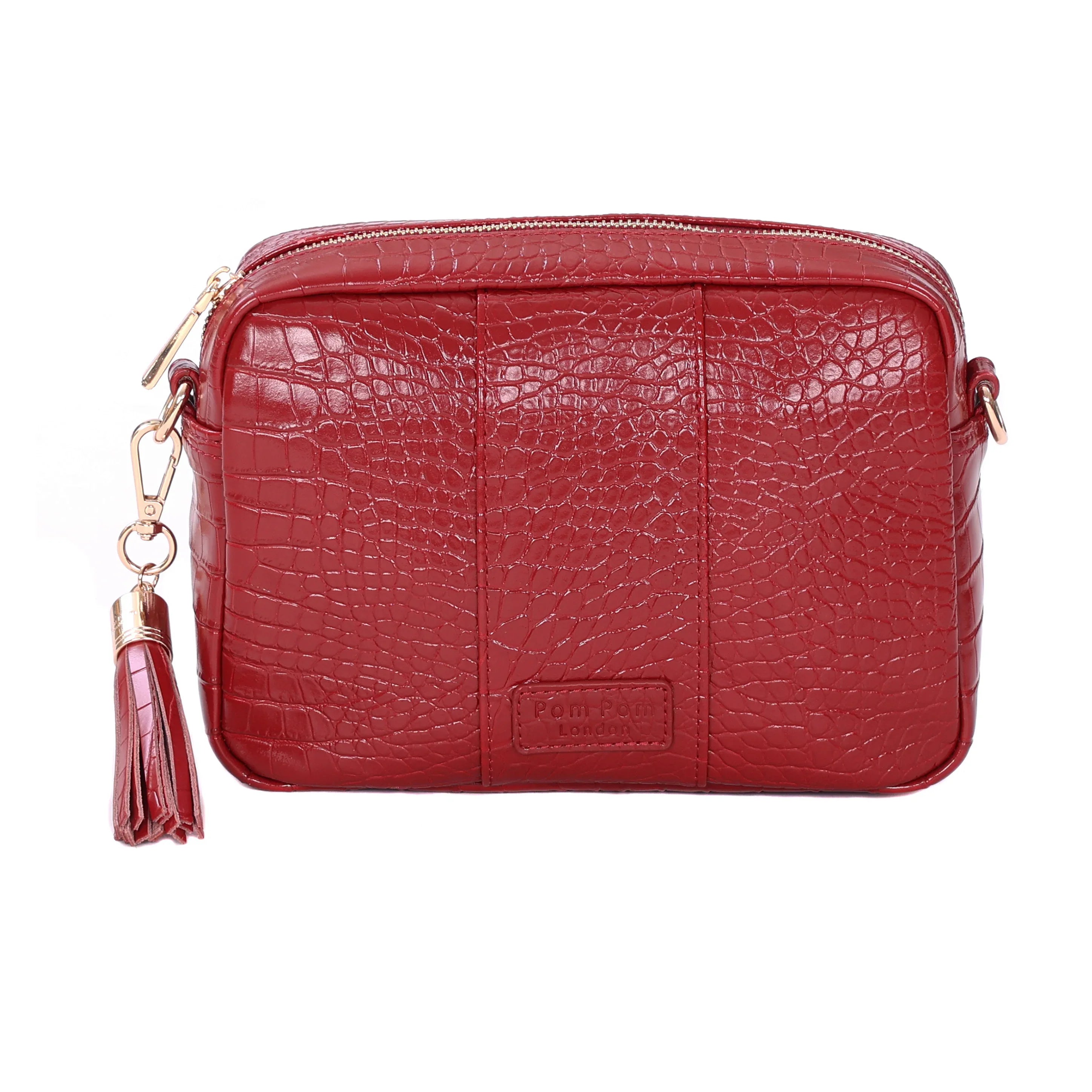 Pom Pom London City - Leather Crossbody bag in Croc Berry Red