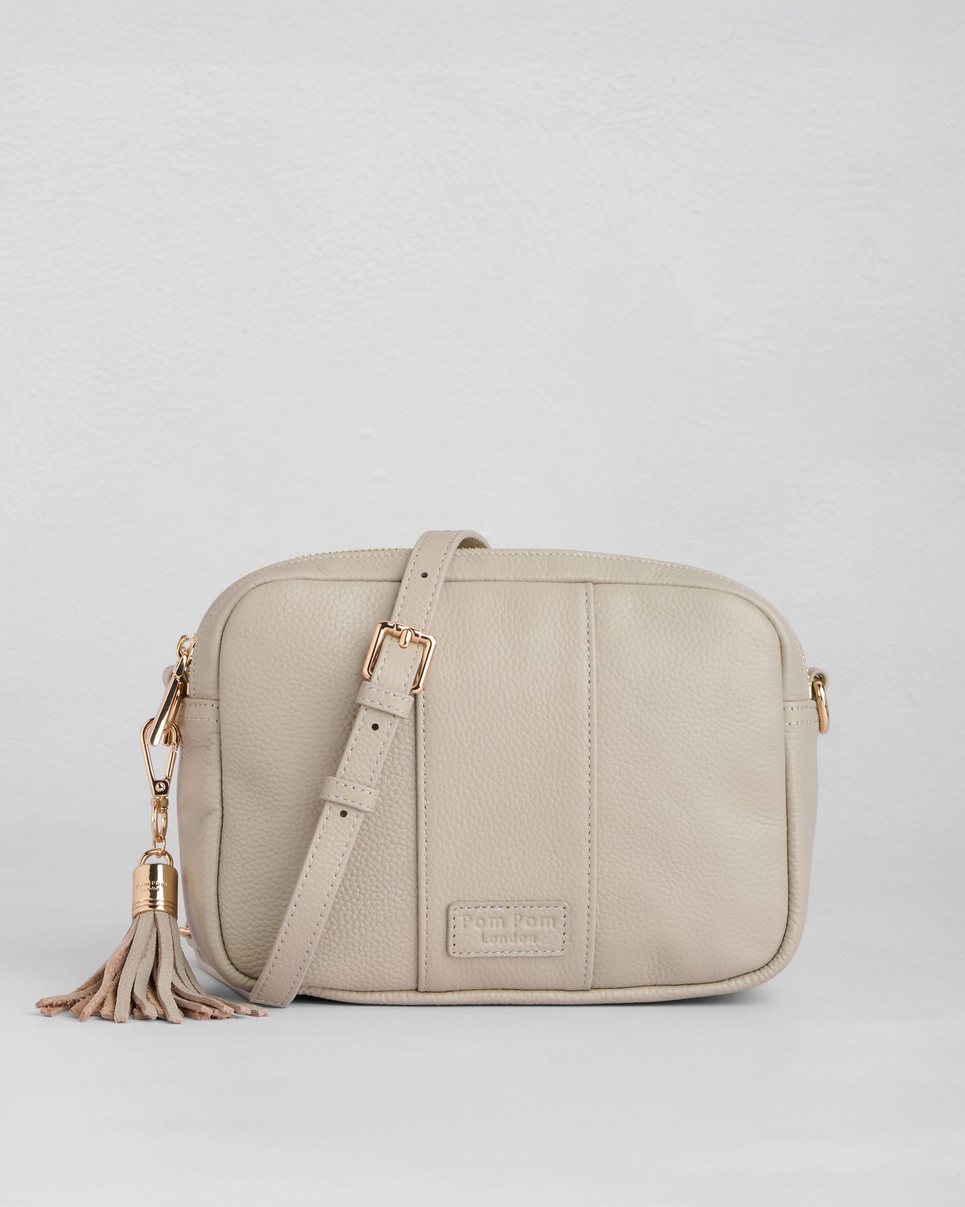 Pom Pom London Duo Zip City Bag - Leather Crossbody bag in Stone