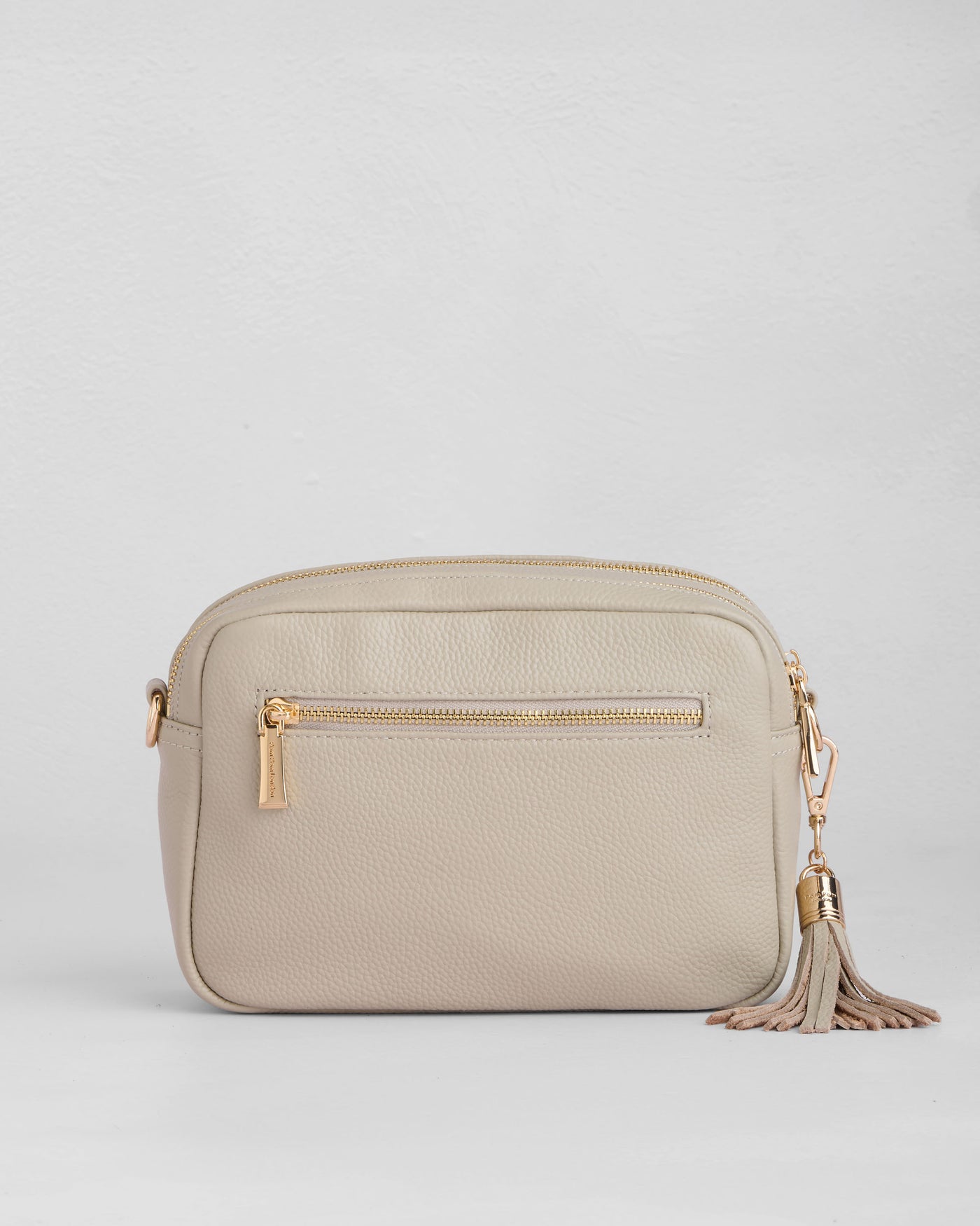 Pom Pom London Duo Zip City Bag - Leather Crossbody bag in Stone