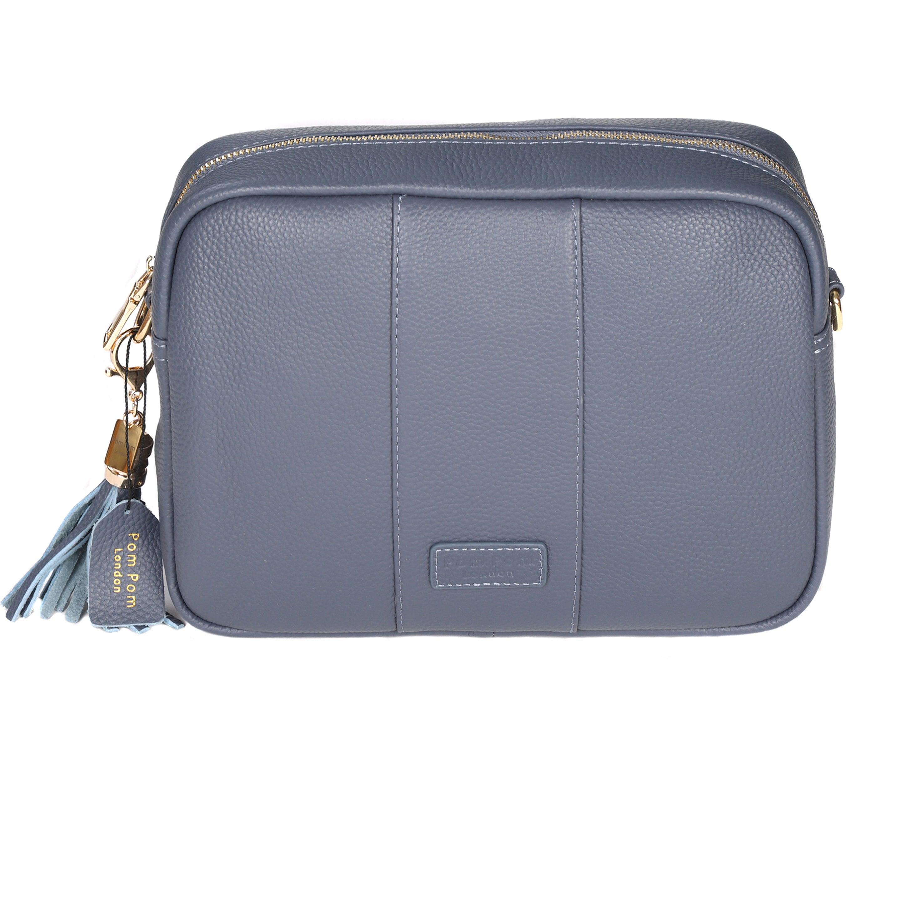 Pom Pom London City Plus Bag - Leather Crossbody Bag In Slate Blue