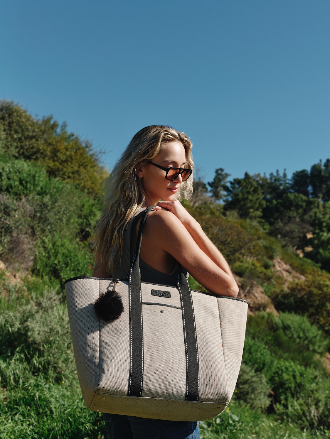 Pom Pom London Lulworth Tote Bag Canvas & Leather Black