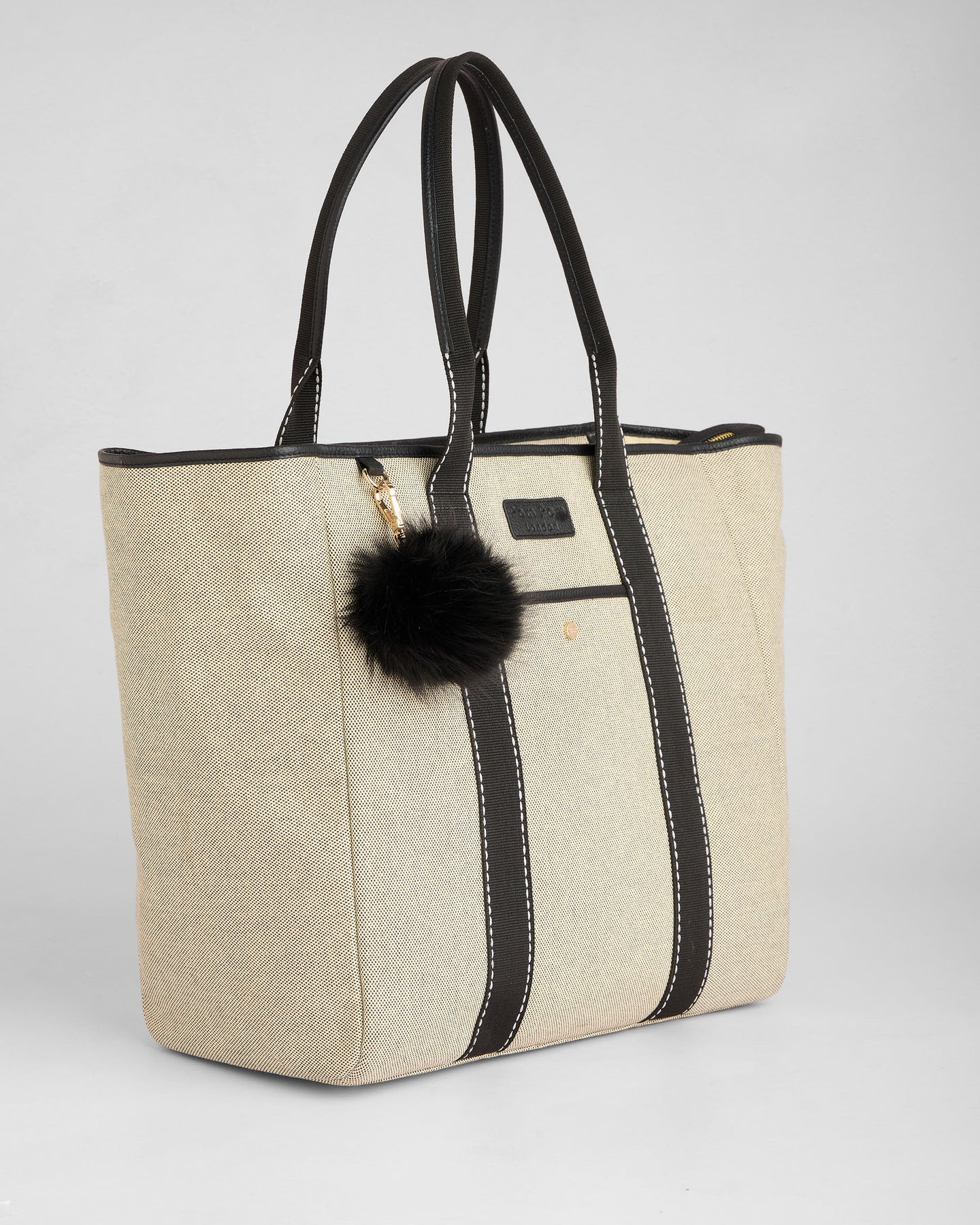 Pom Pom London Lulworth Tote Bag Canvas & Leather Black
