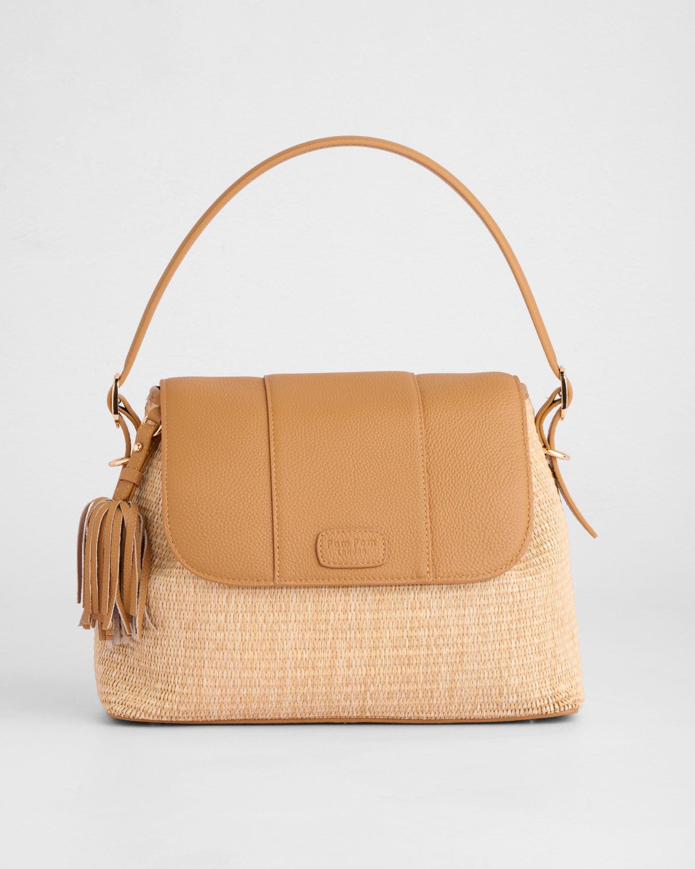 Pom Pom London Strand Bag Raffia & Leather Maple