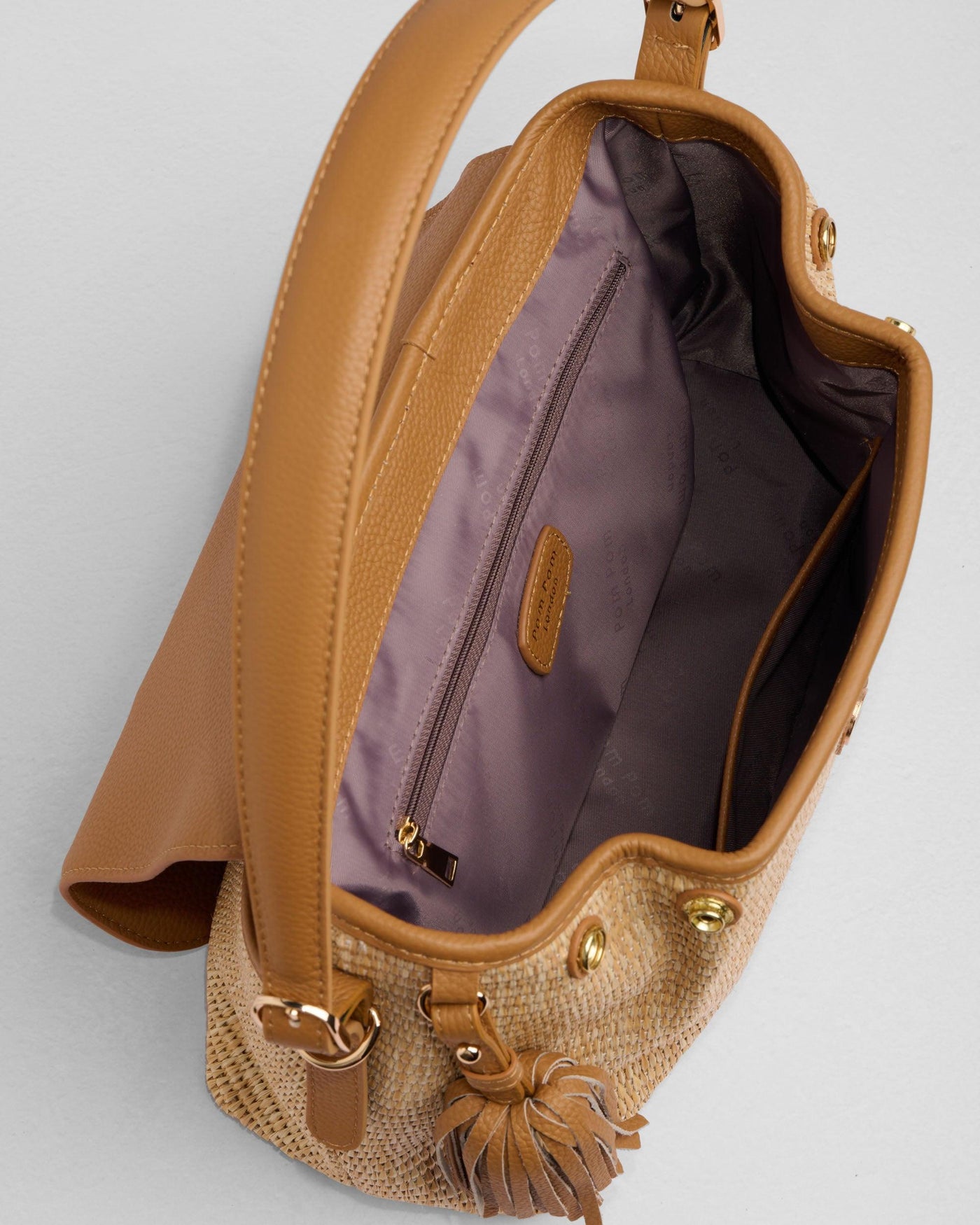 Pom Pom London Strand Bag Raffia & Leather Maple