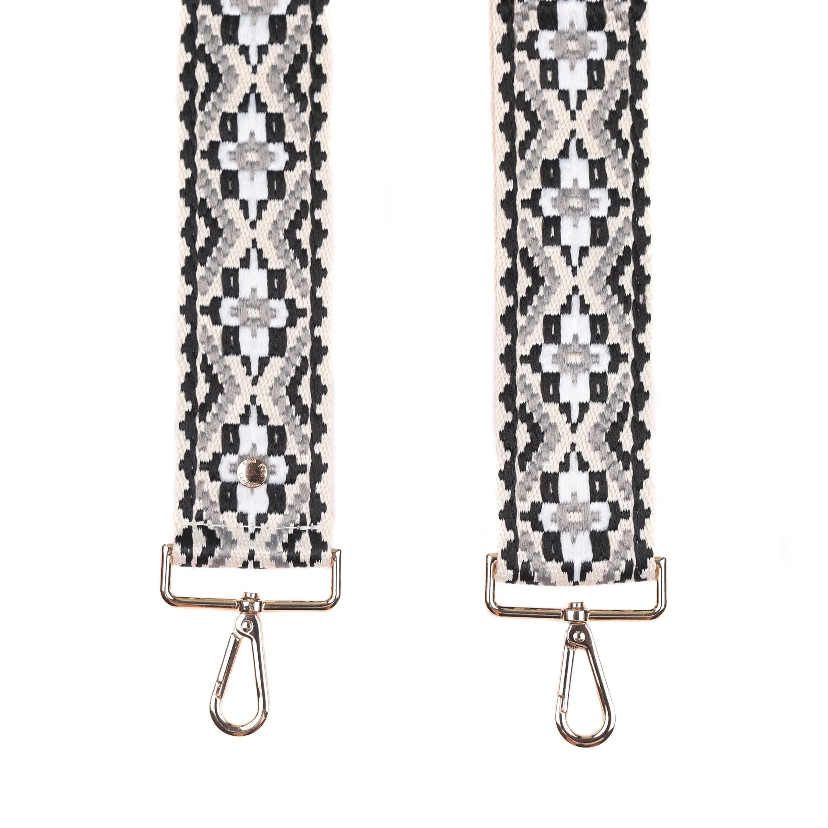 Crossbody Bag Strap in Black & Stone Tapestry - Pom Pom London