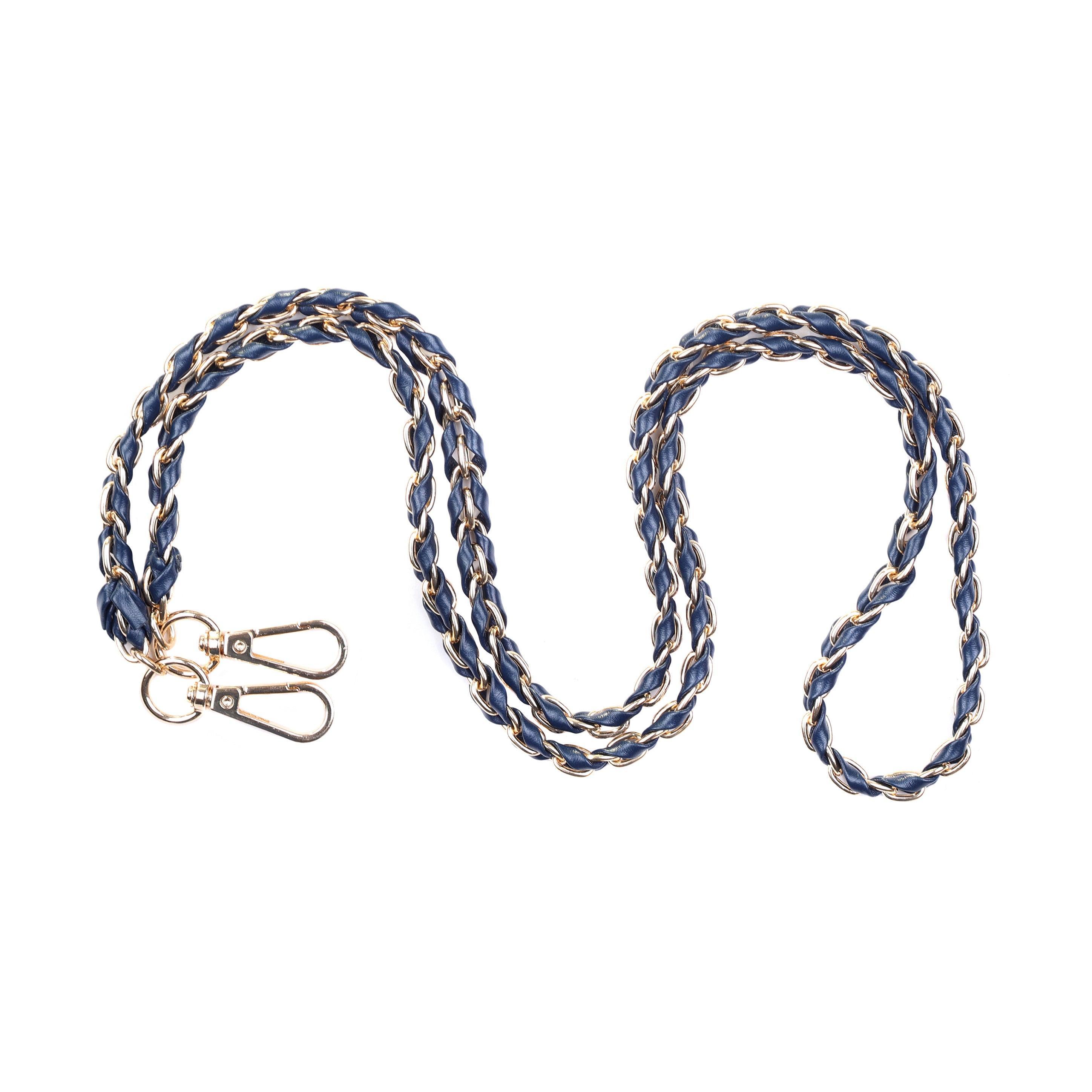 Crossbody Bag Strap Gold Chain Navy Weave - Pom Pom London