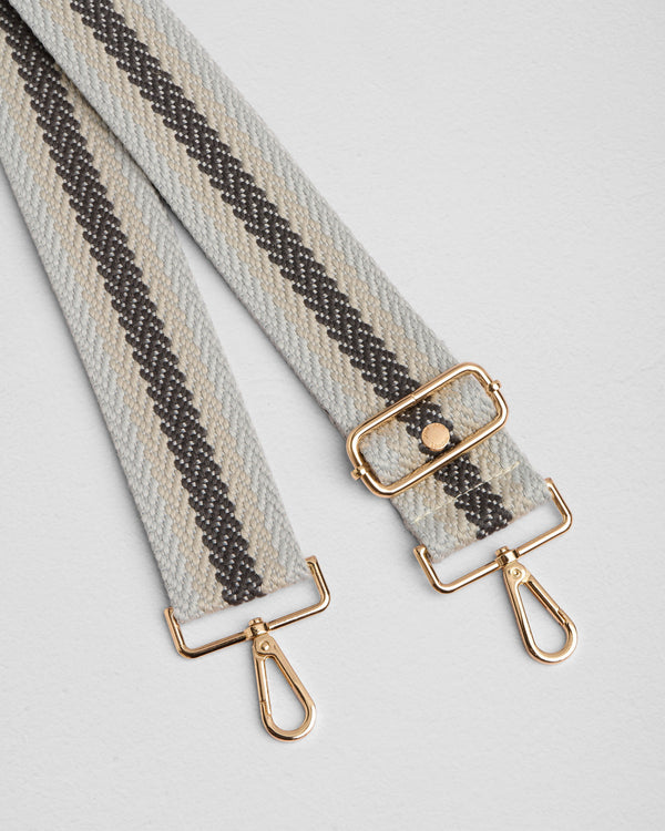 Crossbody Bag Strap in Grey Woven Stripe - Pom Pom London
