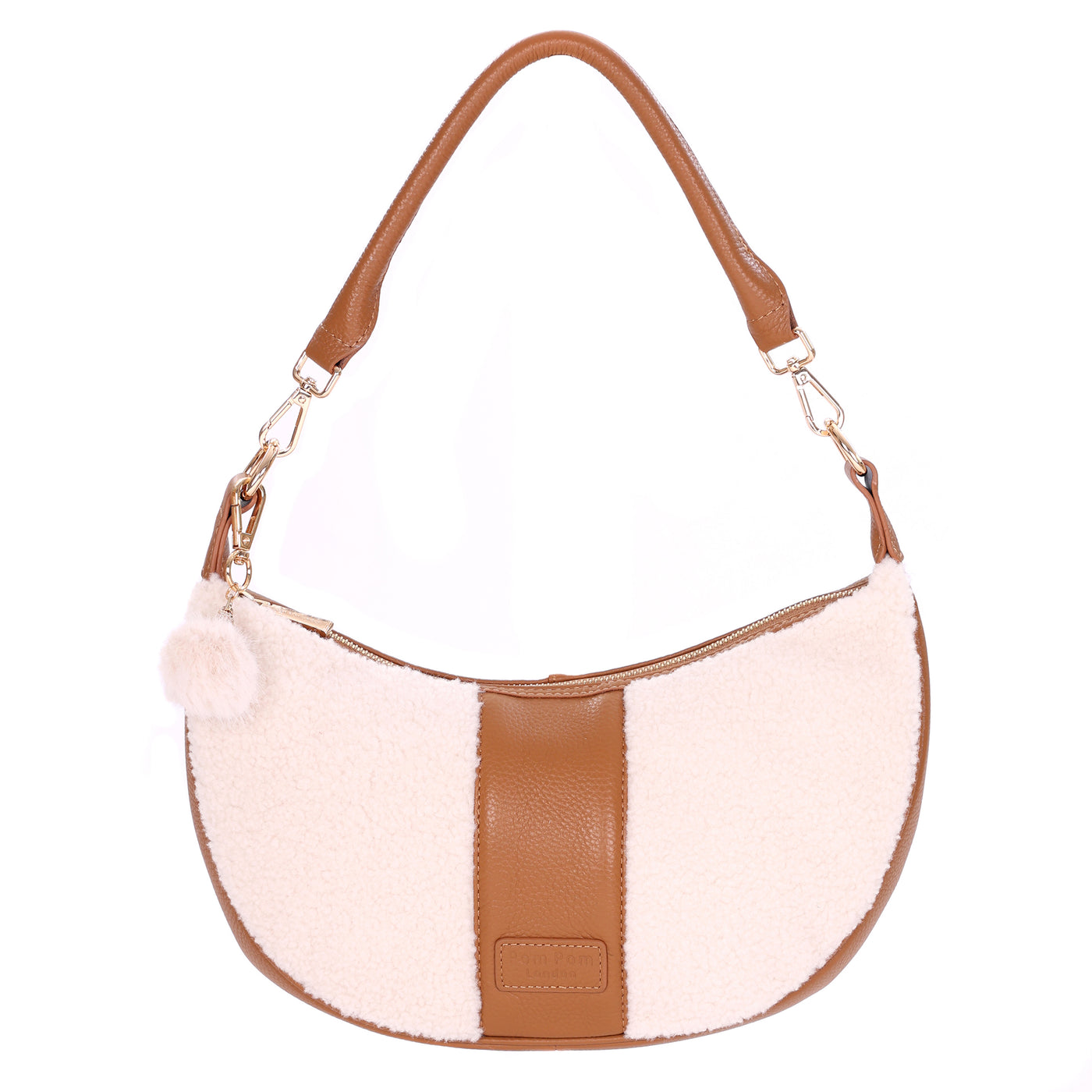 Sutton Sling Faux Fleece & Leather Bag Maple – Pom Pom London