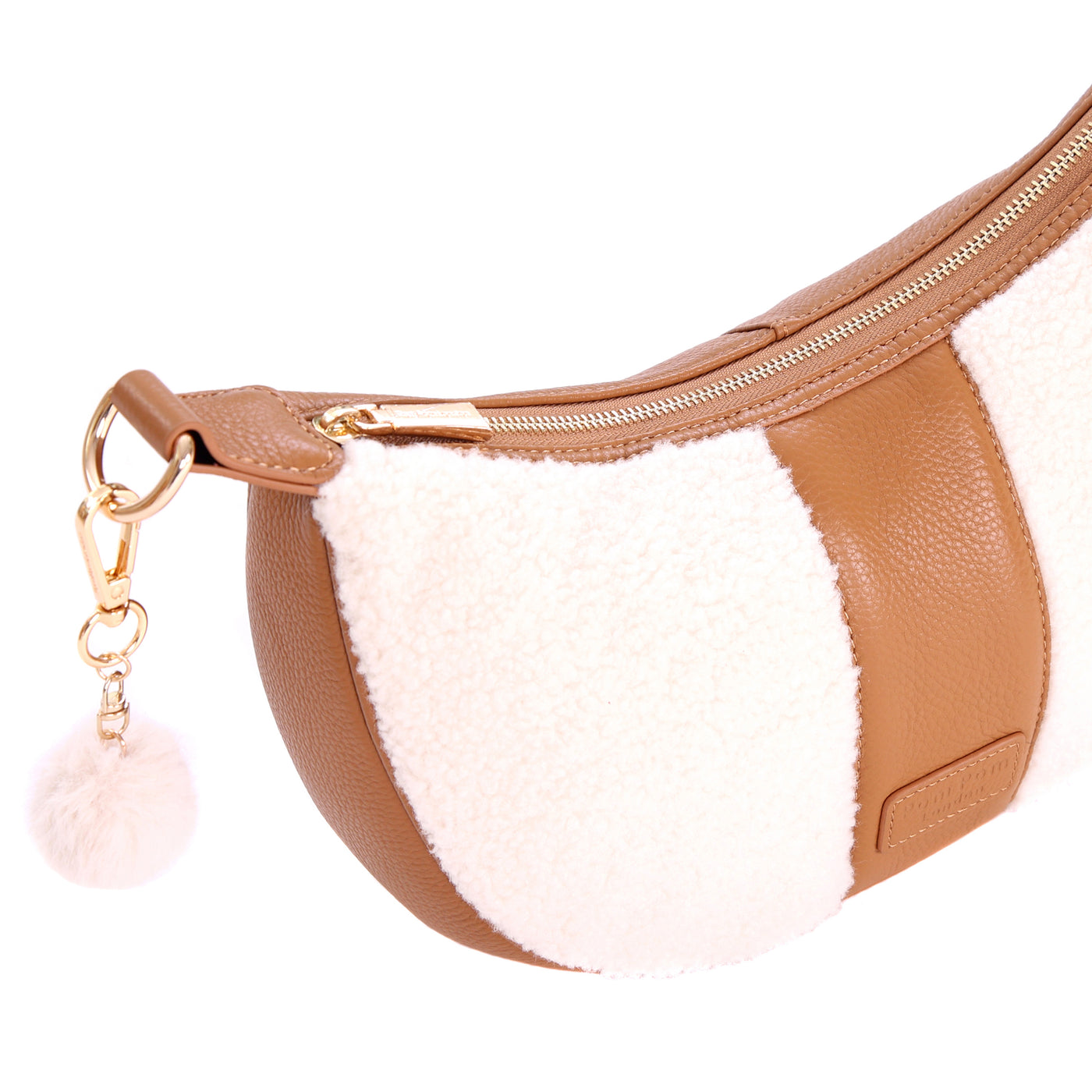 Sutton Sling Faux Fleece & Leather Bag Maple – Pom Pom London